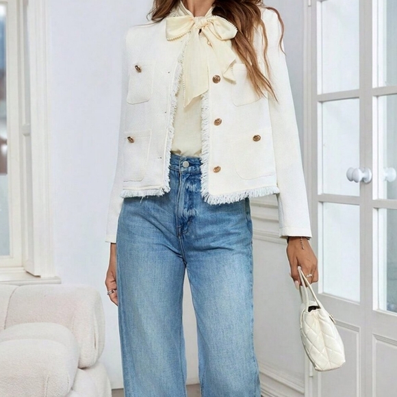 Jackets & Coats | Apricot Elegant Womens Tweed Metal Button Pocket ...